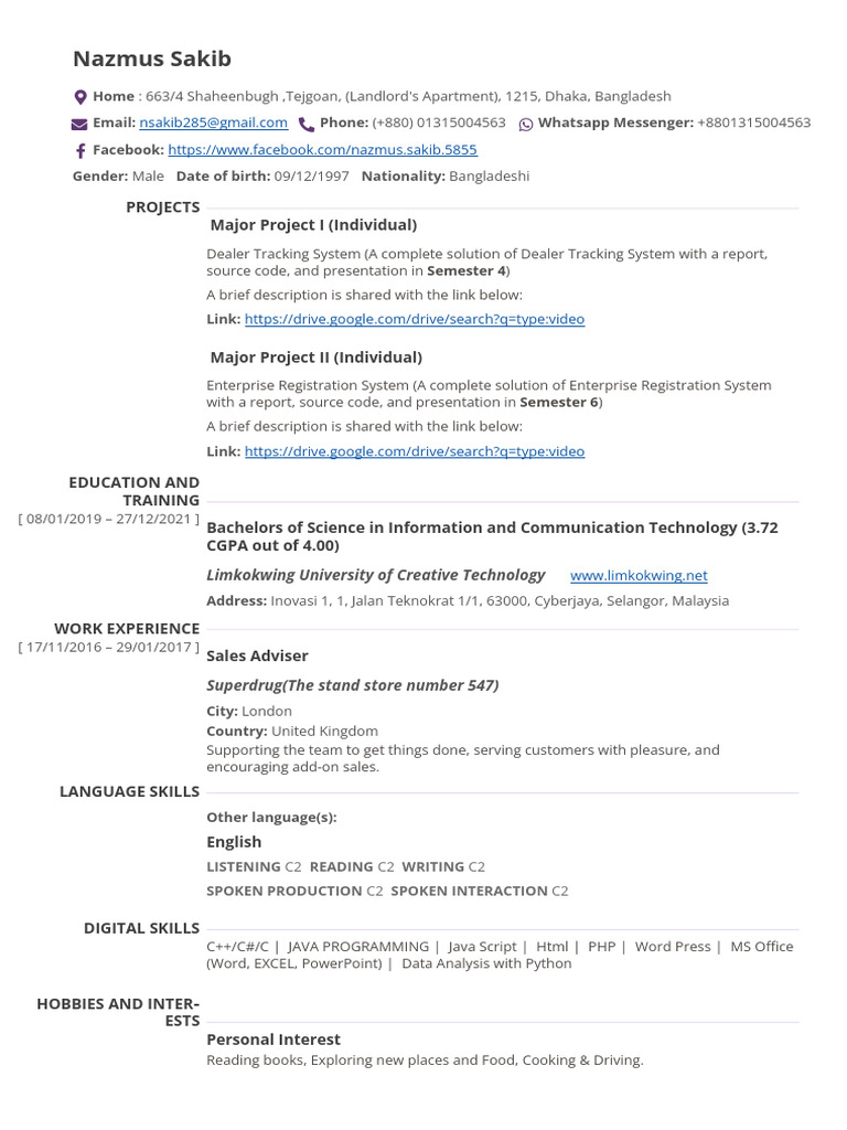Nazmus Sakib CV | PDF | Computing | Software Engineering