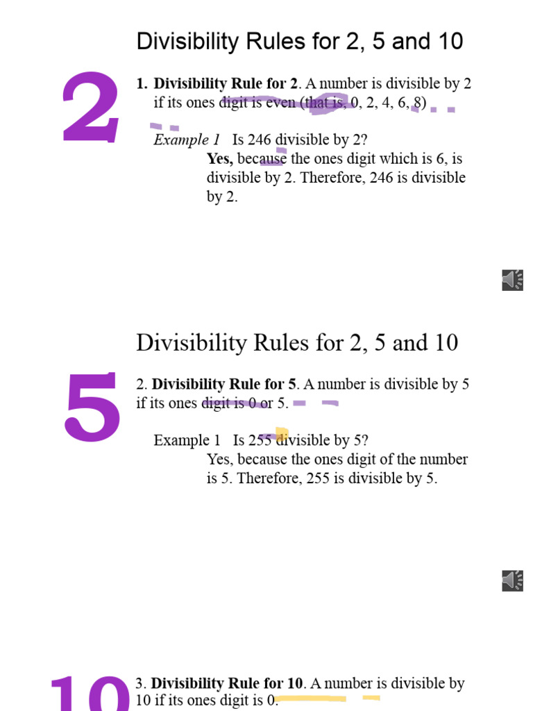 Divisibility Rules for 2, 5 and 10 | Download Free PDF | Mathematics ...