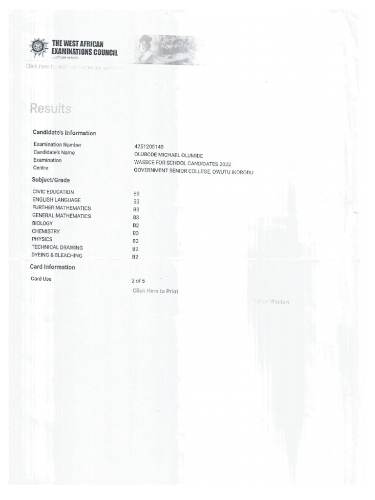 WAEC Result | PDF