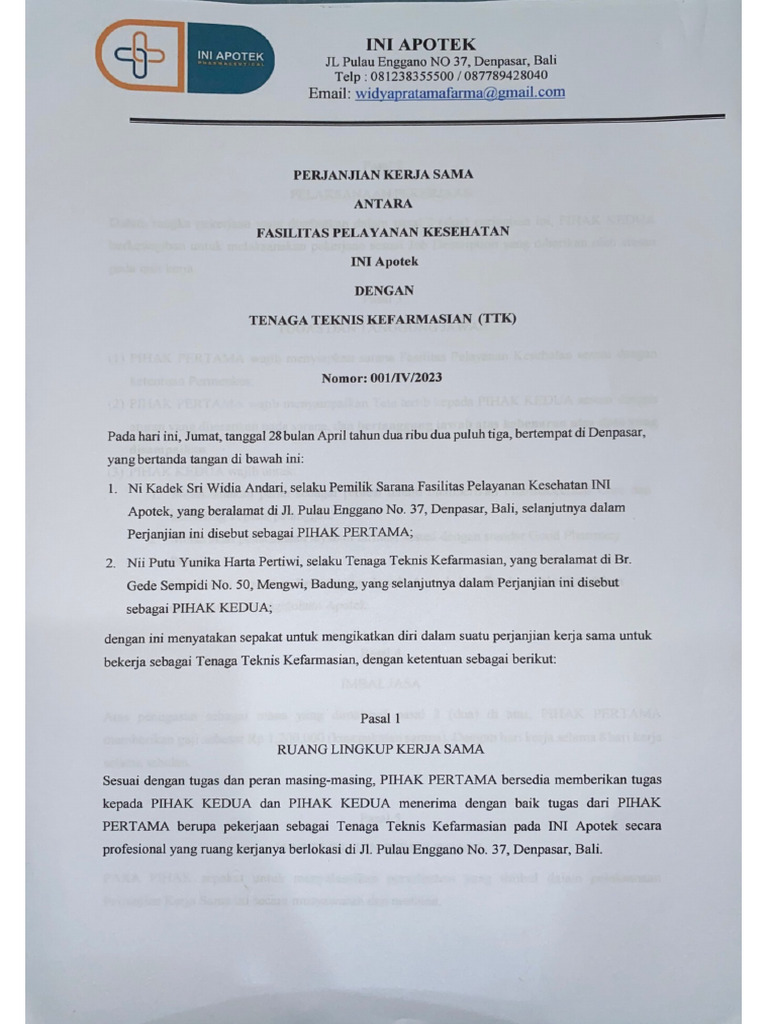 SURAT PERJANJIAN KERJASAMA DG PSA | PDF