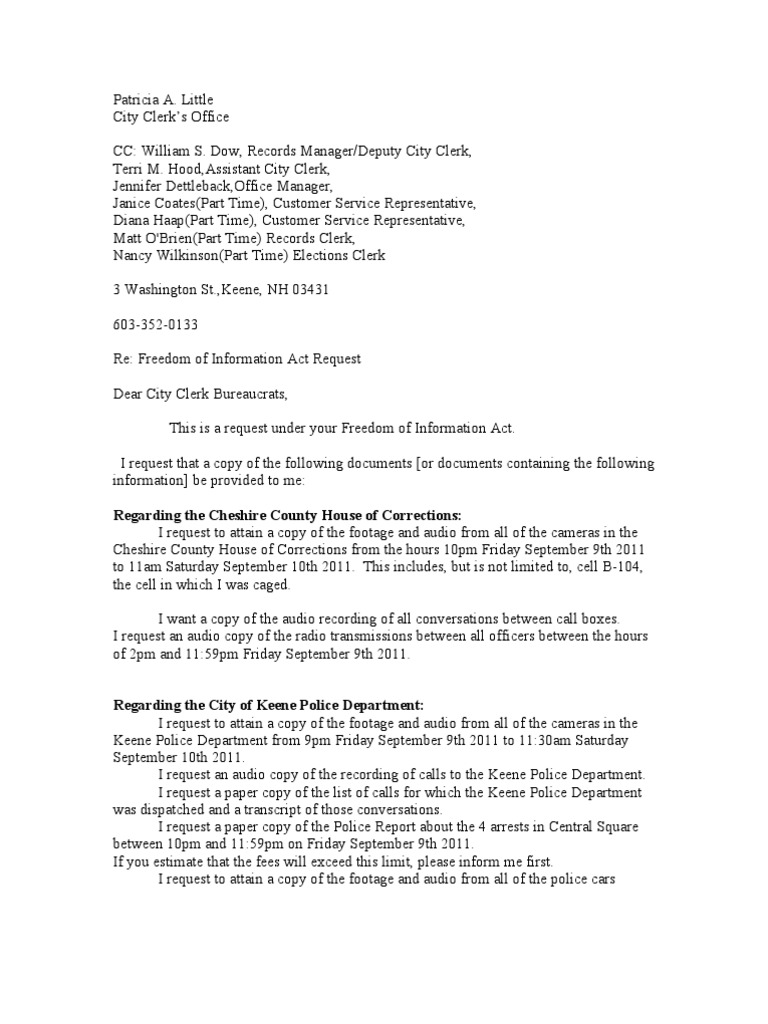 City Clerk FOIA Request Letter | PDF | Government | Violence