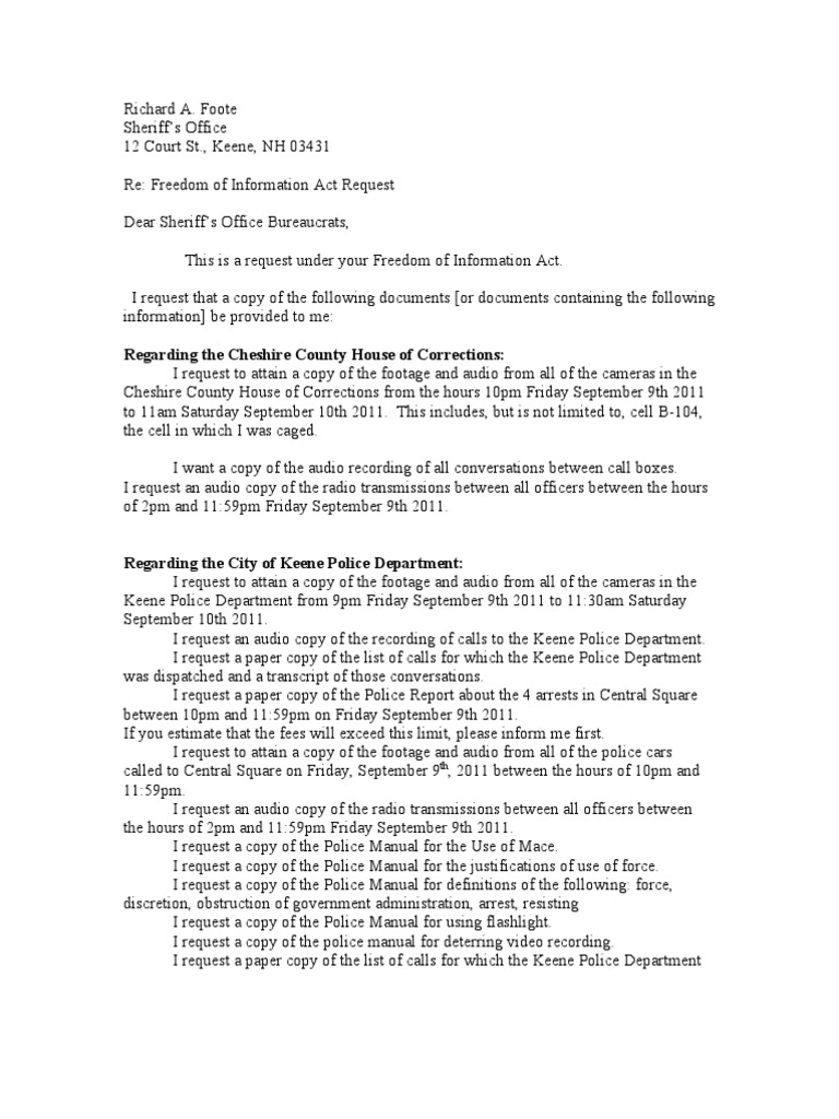 Sheriff FOIA Request Letter | PDF | Freedom Of Information Act (United ...