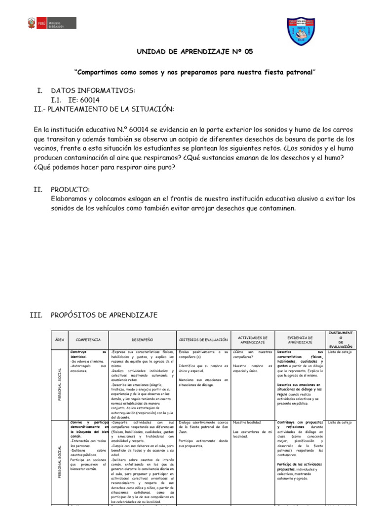 V - Unidad de Aprendizaje Del 2° Grado - 2024 | PDF | Números | Aprendizaje