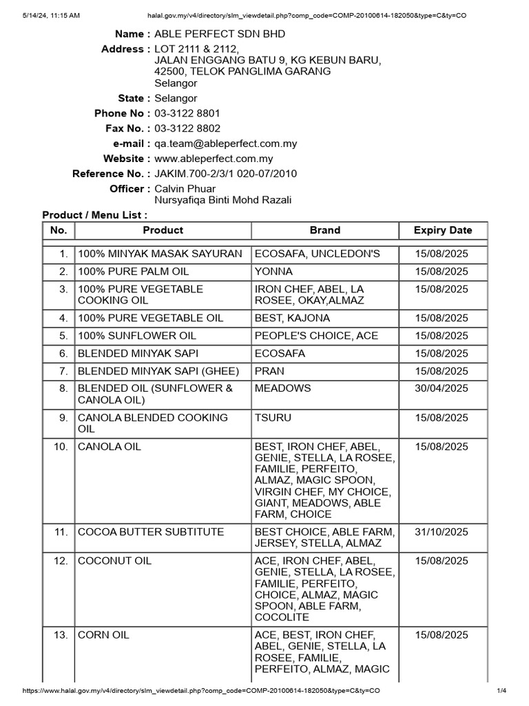 Able Perfect - Palm Kernel Oil 15.08.2025 | Download Free PDF | Palm ...
