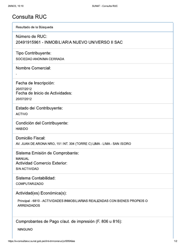 RUC Nuevo Universo | PDF