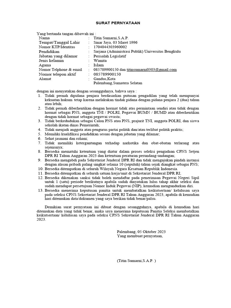 Contoh-Surat-Penyataan-2023 Baru | PDF | Hukum