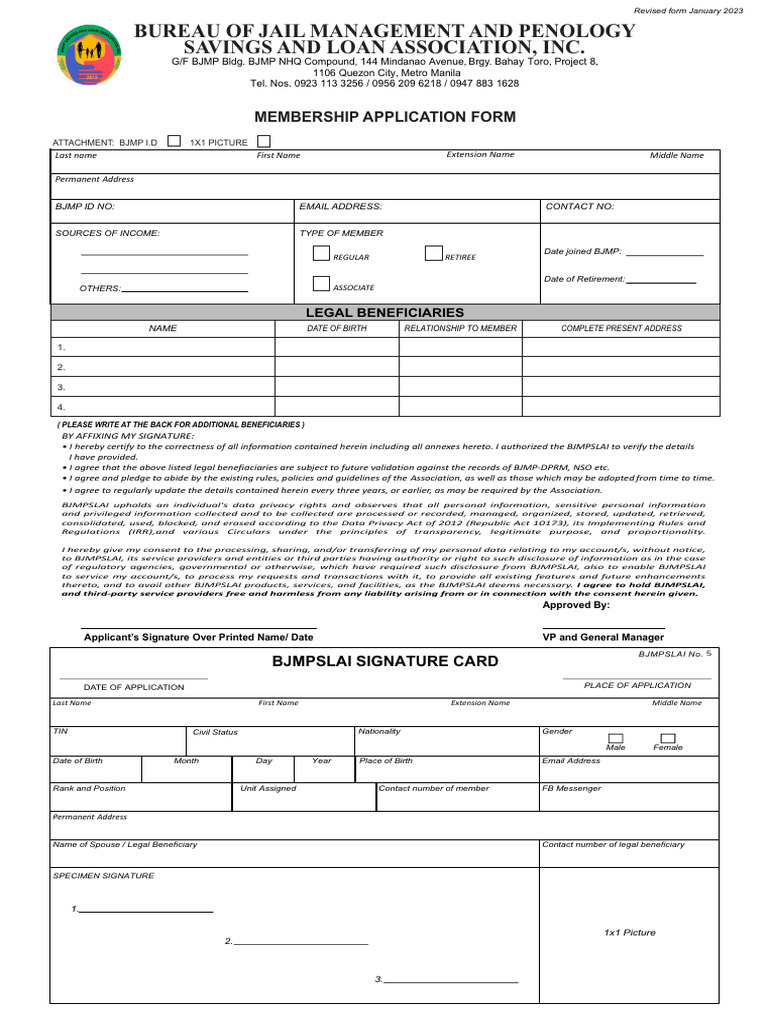 Membership Form Revised JAN2023 | PDF | Justice | Crime & Violence