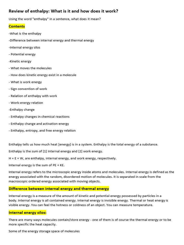 Review of Enthalpy What Is It and How Does It Work 1645414224 | PDF | Gibbs Free Energy | Enthalpy