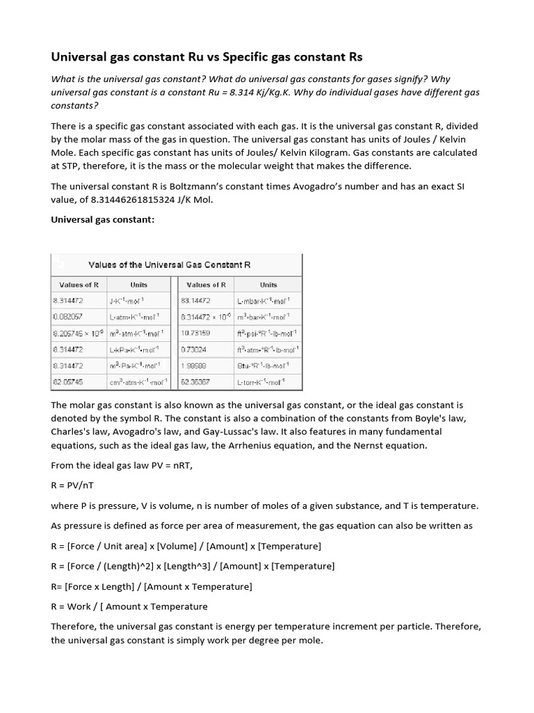 Universal Gas Constant Ru Vs Specific Gas Constant Rs 1645414443 | PDF ...
