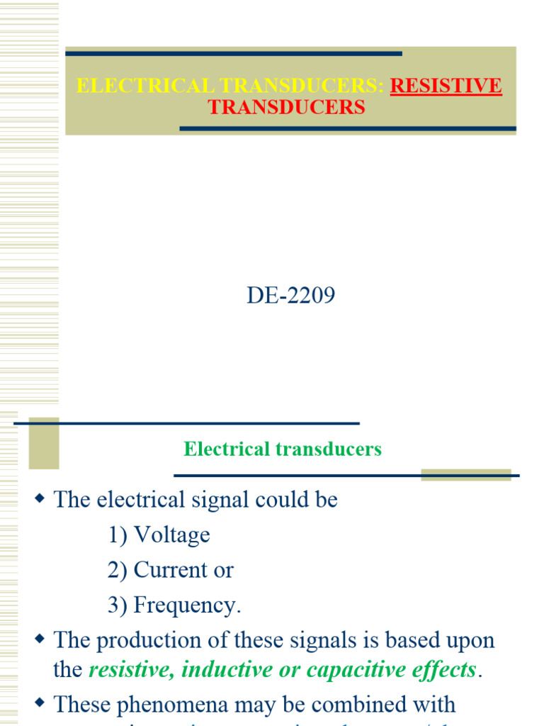 Overview of Resistive Transducers | PDF | Electrical Resistance And ...