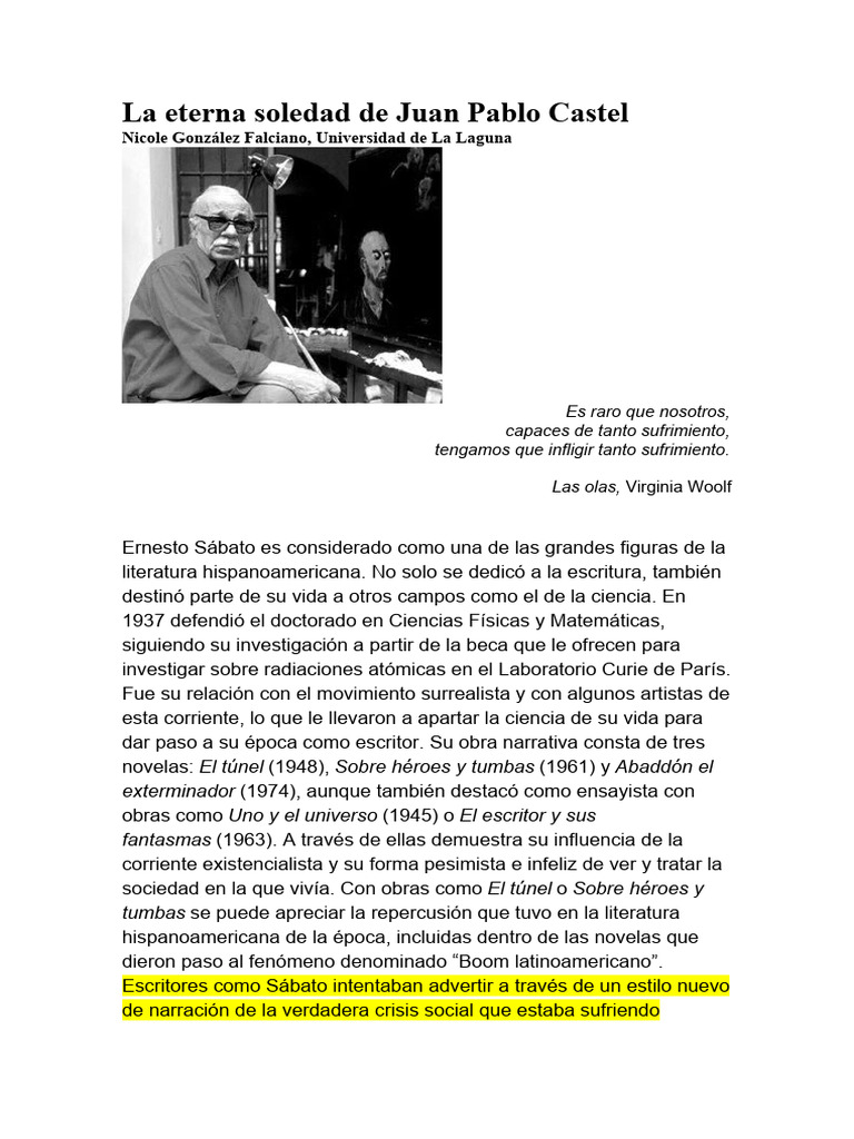 La-eterna-soledad-de-Juan-Pablo-Castel | PDF | Existencialismo | Soledad