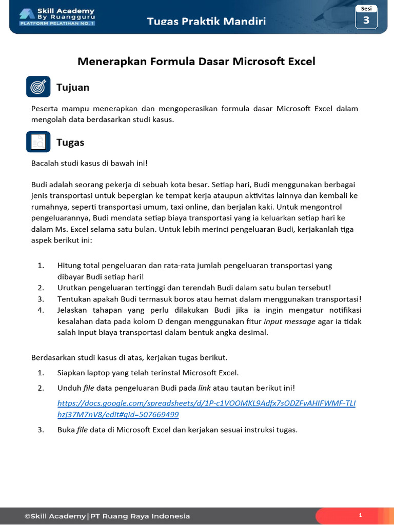 Formula Dasar Excel untuk Pengeluaran | PDF