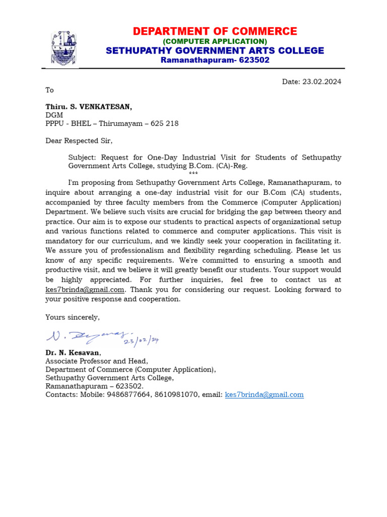 Industrial Visit Letter 2 | PDF | Technology & Engineering