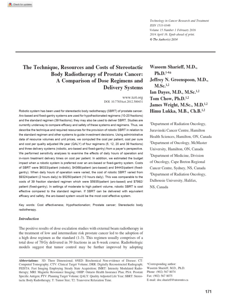 Sharieff Et Al 2014 The Technique Resources and Costs of Stereotactic Body Radiotherapy of ...