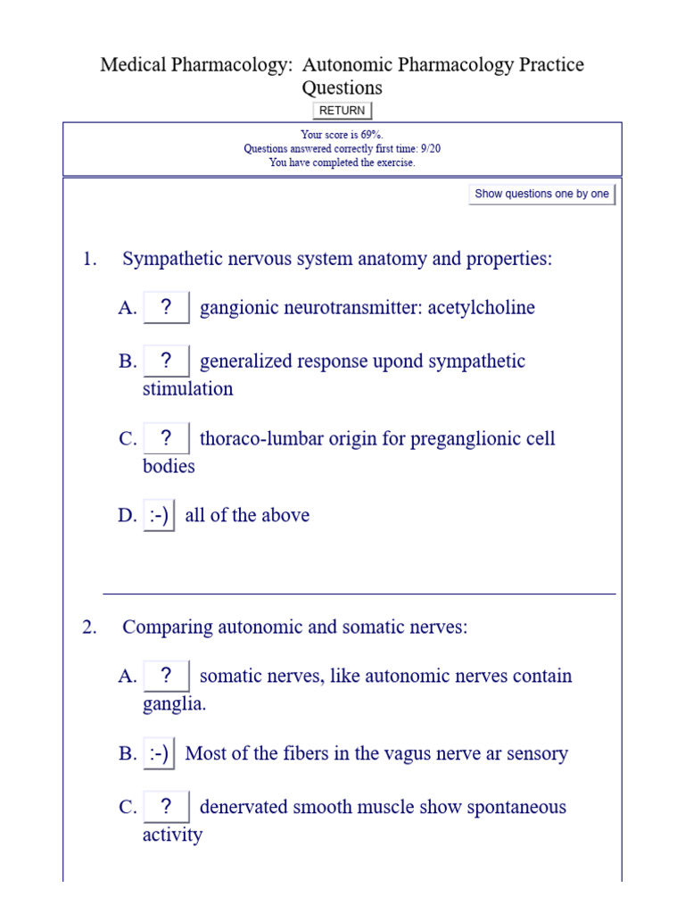 Medical Pharmacology Practice Questions - Autonomic Pharmacology | PDF ...