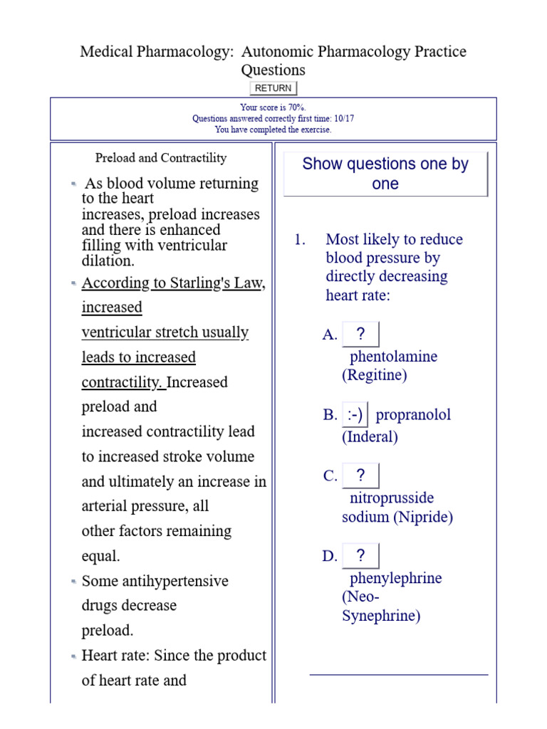 Medical Pharmacology Practice Questions_ Autonomic Pharmacology 2 | PDF ...