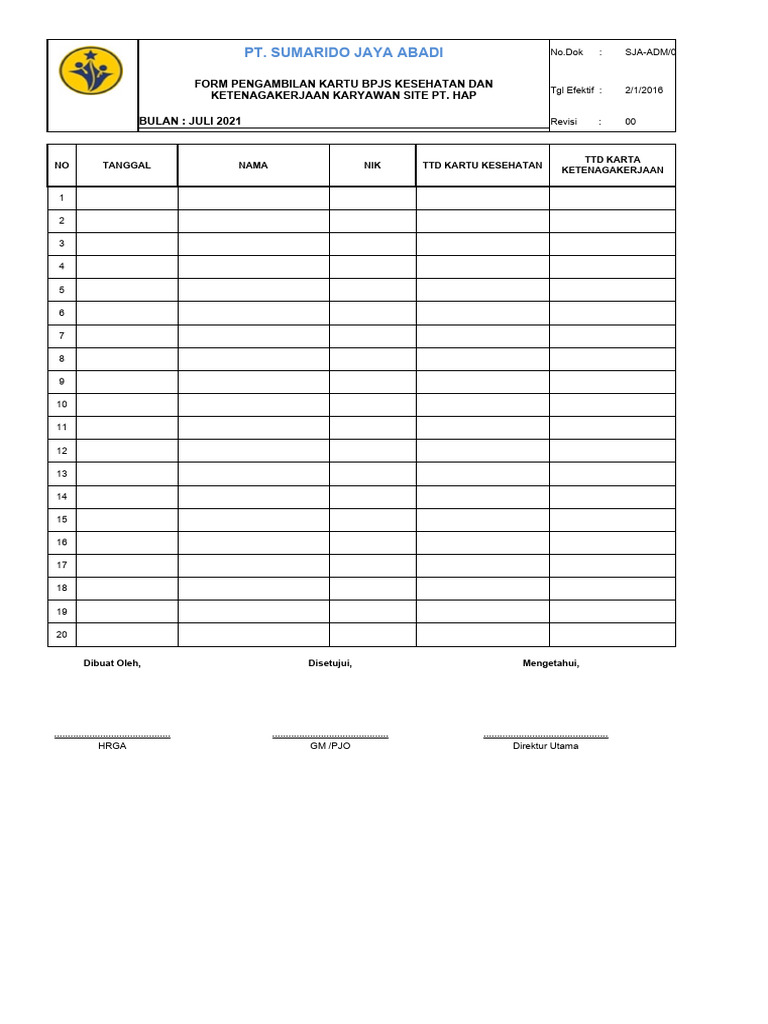 Form Pengambilan Kartu BPJS | PDF
