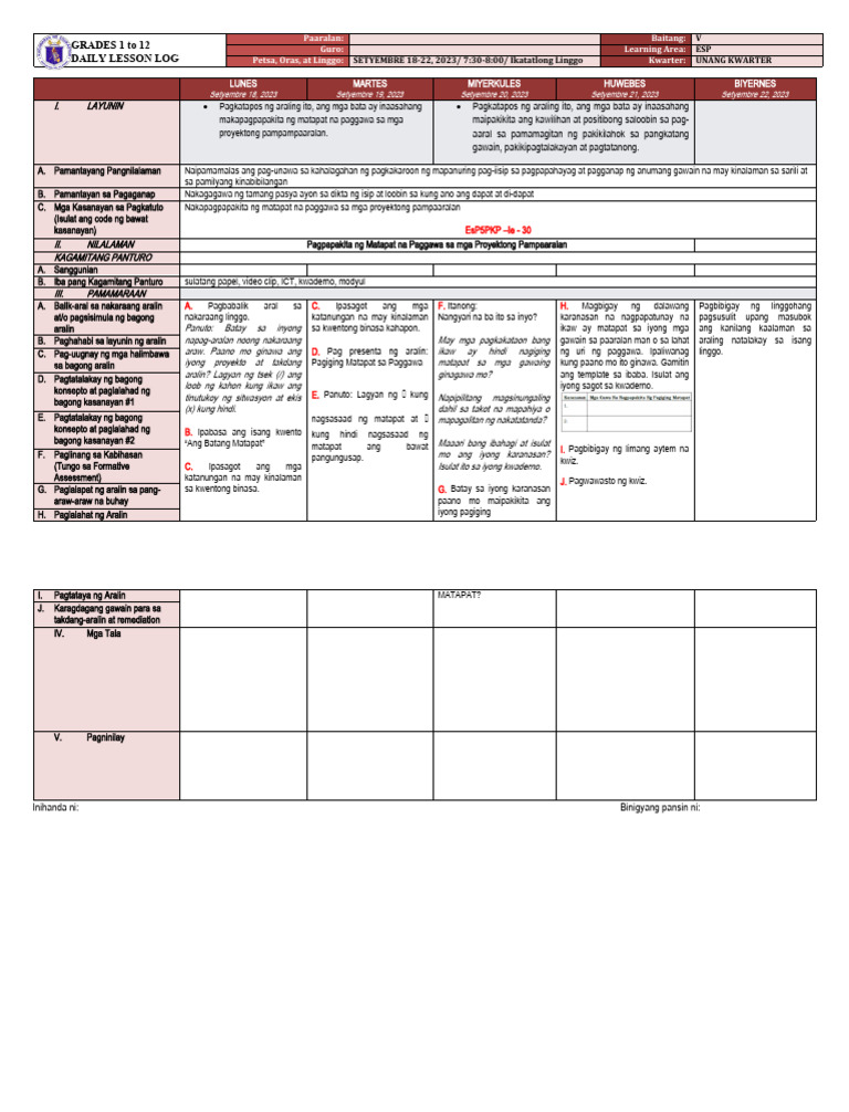 ESP DLL Q1 W4-No | PDF