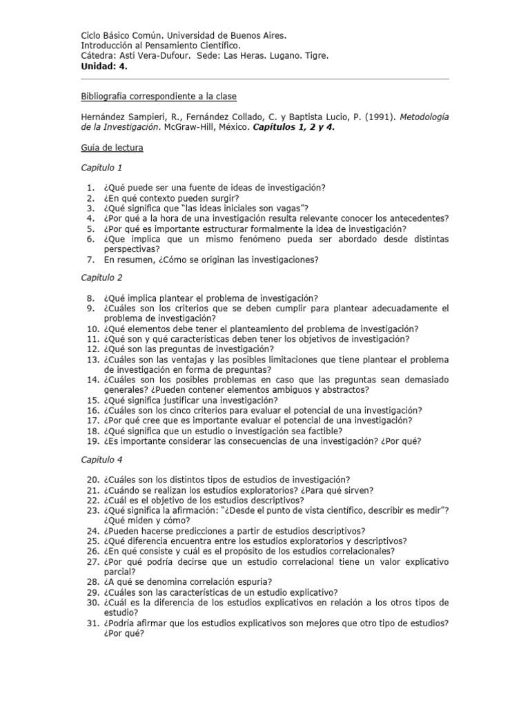 U4 Hernandez Sampieri Cap 1,2,4 Guía de Lectura | PDF