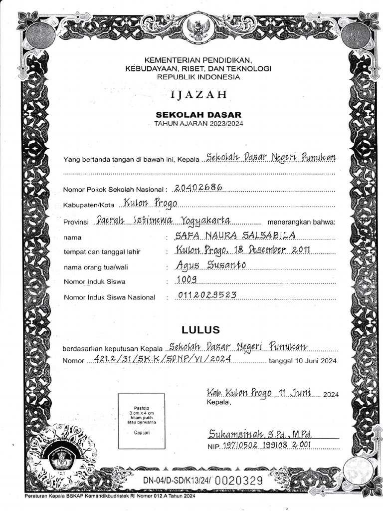 CONTOH PENULISAN IJAZAH SD ok | PDF