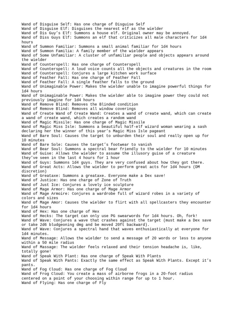 100 Pun Wands | PDF | Magician (Fantasy)