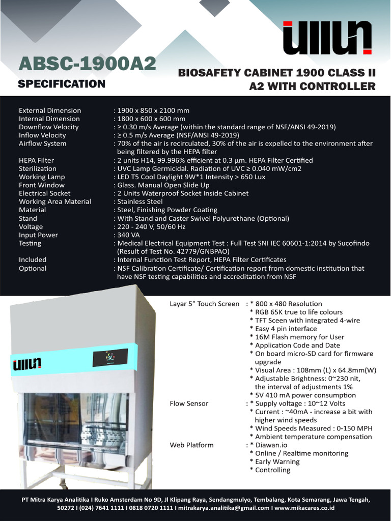 Biosafety Cabinet 1900 Class Ii A2 Ullun | PDF