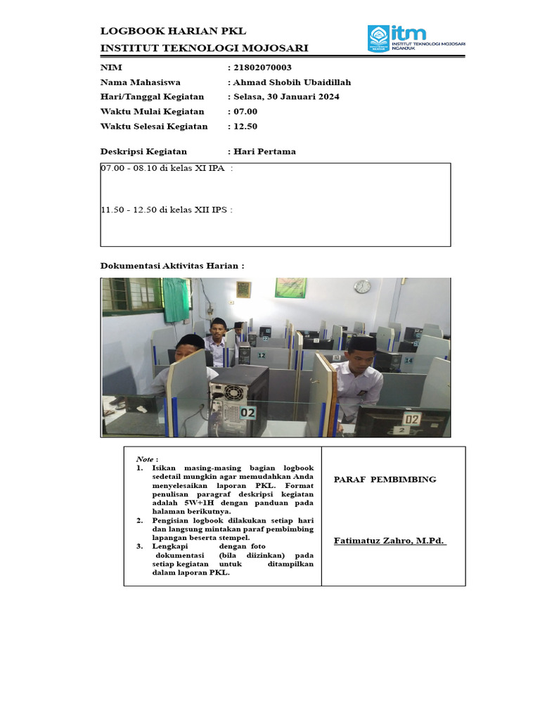 Form-PKL-logbook Hari Ke1 | PDF | Teknologi & Rekayasa