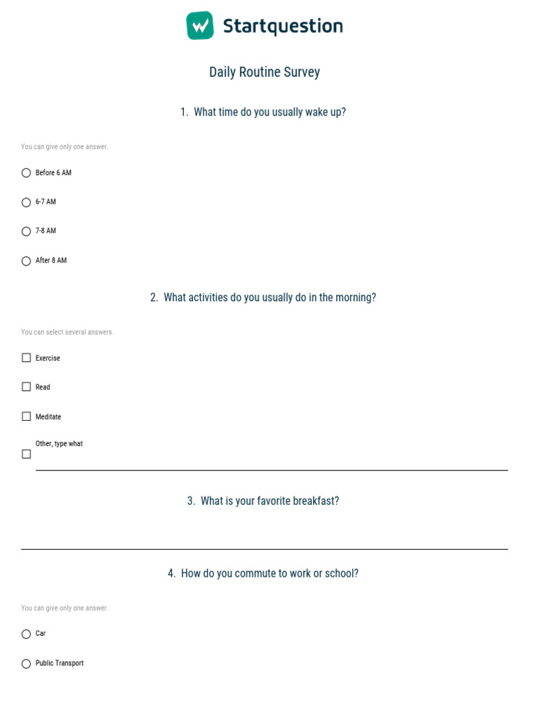 Questionnaire Daily Routine Survey 1256556 1719023380 | PDF ...