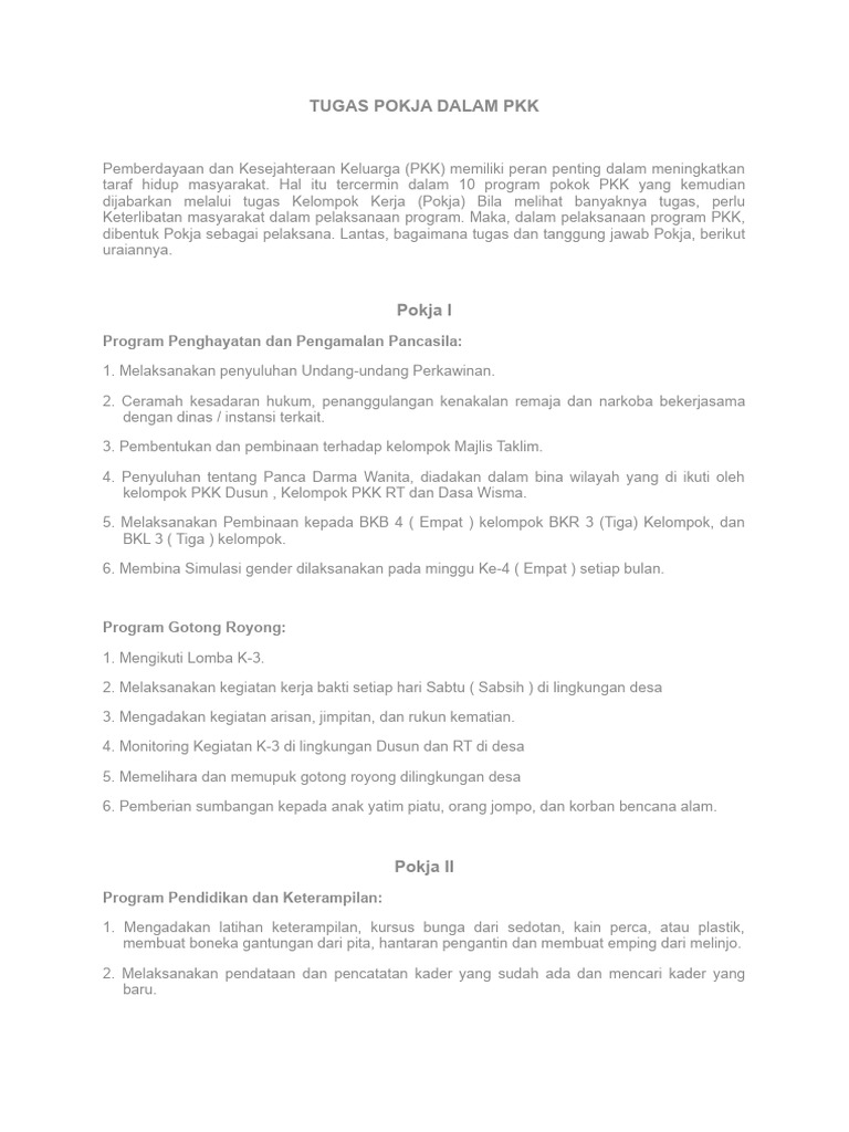 Tugas Pokja Dalam PKK | PDF