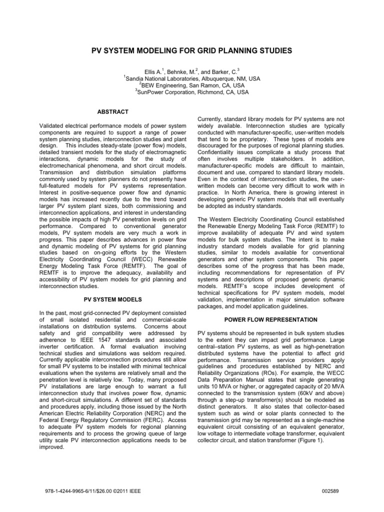 2011 PV System Modeling For Grid Planning Studies | PDF | Transformer ...