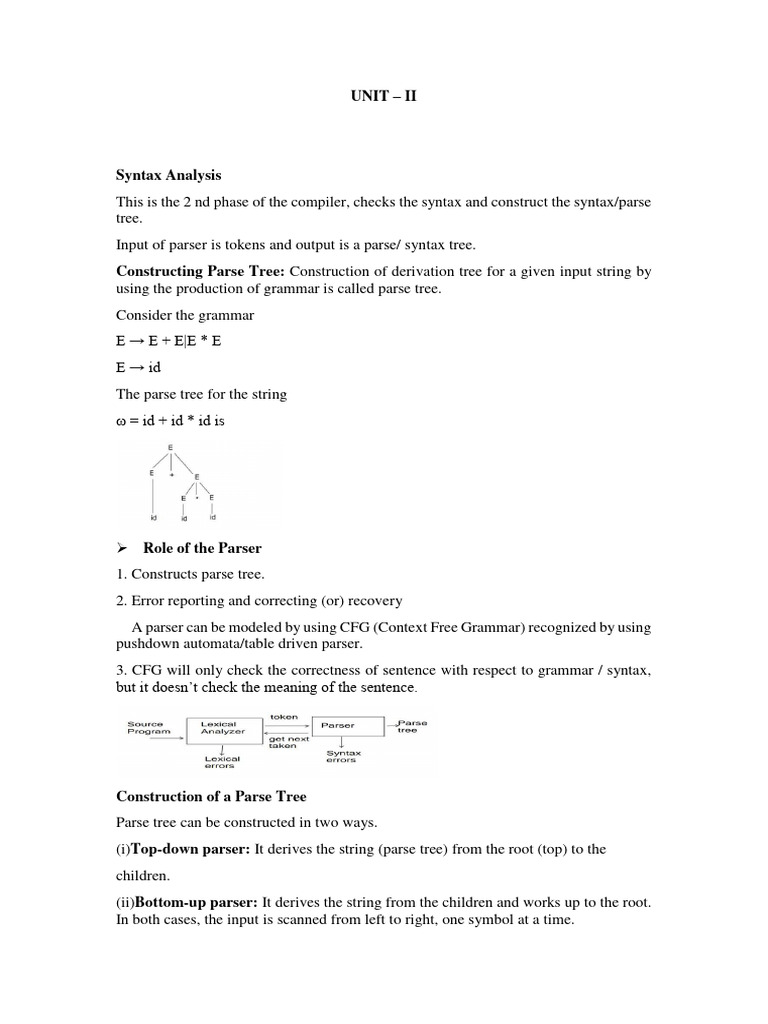 CD UNIT-II Syntax Analysis | PDF | Parsing | Syntax CD UNIT-II Syntax Analysis | PDF | Parsing | Syntax