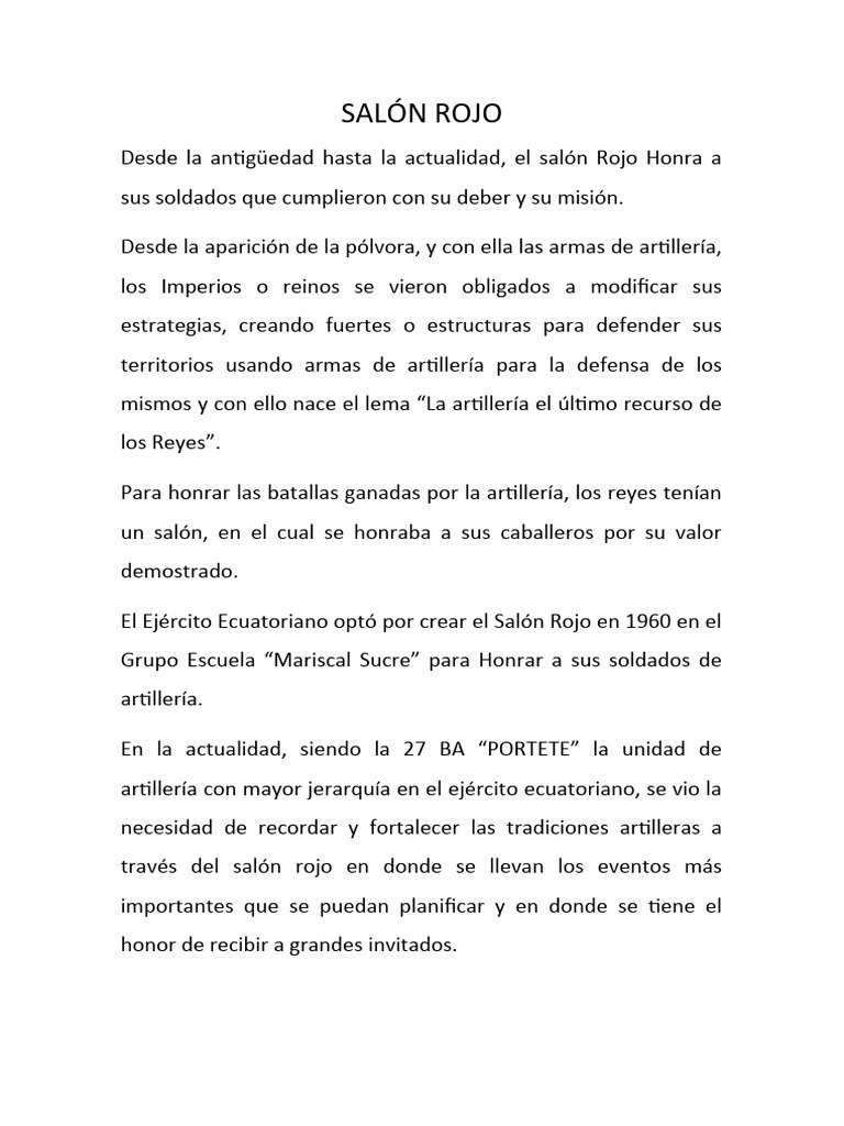Historia y Honor del Salón Rojo | PDF | Historia