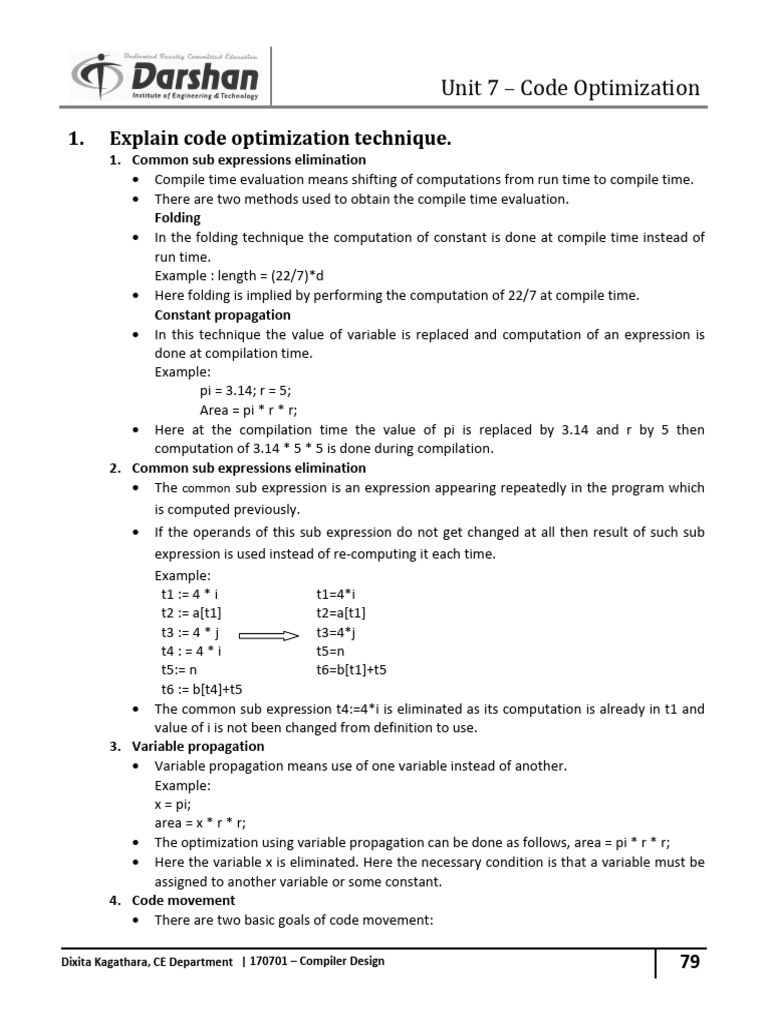 Cd Unit Vi Code Generation Pdf Program Optimization Compiler