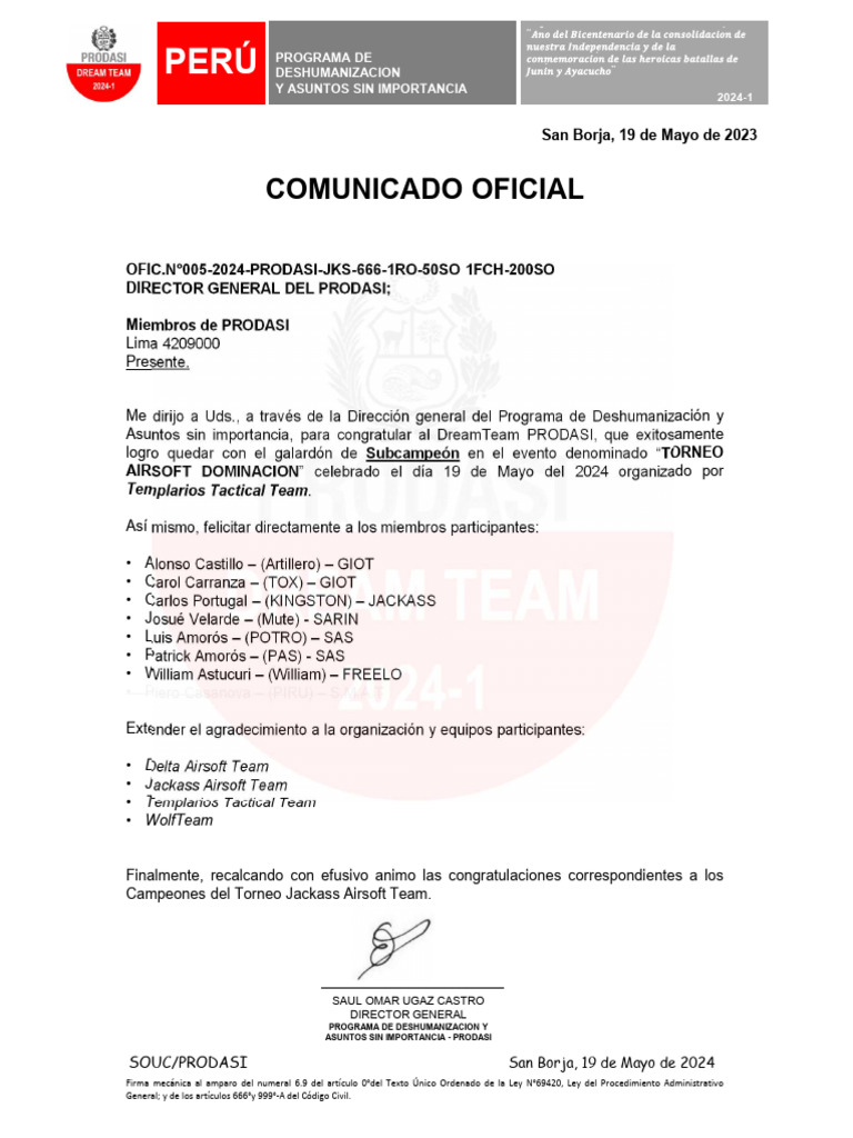 Comunicado Oficial | PDF