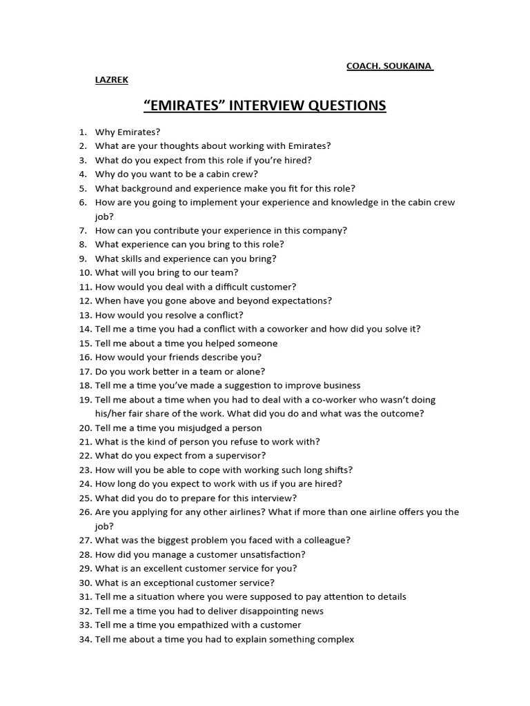 Emirates Interview Questions | PDF | Business