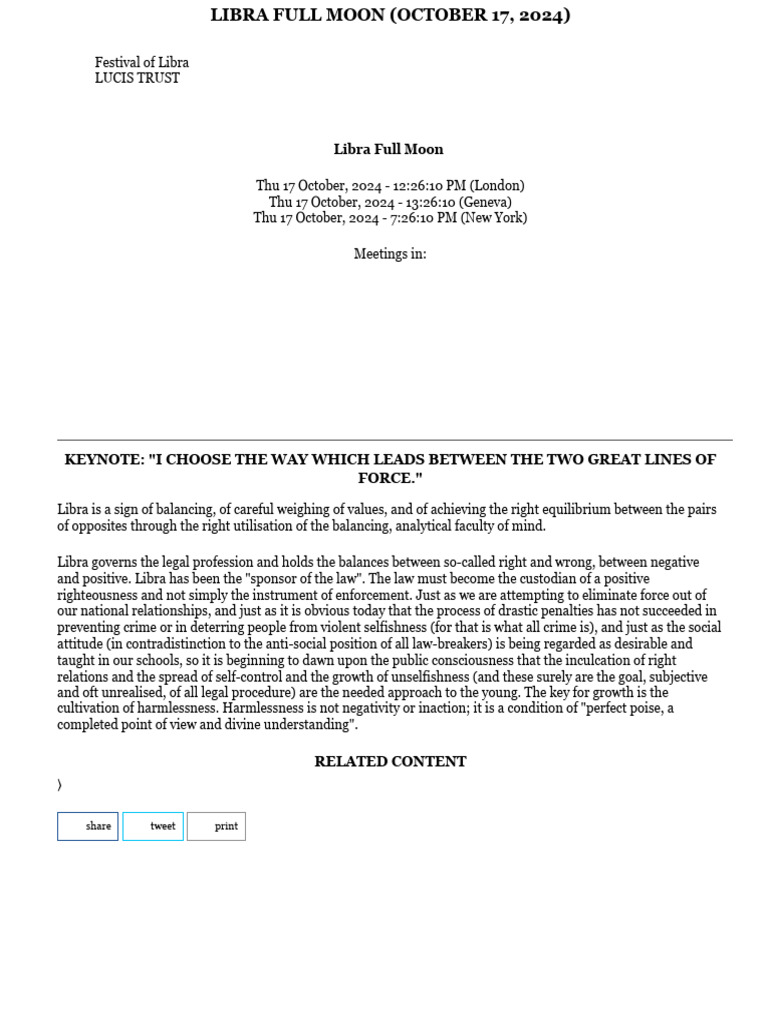Libra Full Moon (October 17, 2024) - Lucis Trust | PDF