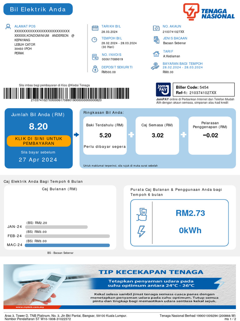 Rm2.73 0Kwh: Jumlah Bil Anda (RM) | PDF