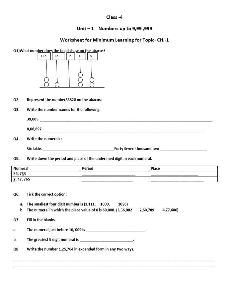 4-Maths Ch-1 | PDF | Teaching Methods & Materials