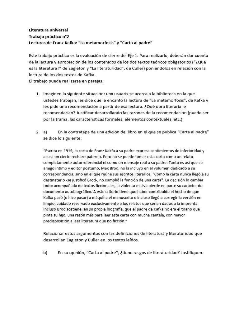 TP Kafka - Cierre Del Eje 1 | PDF | Clásicos | Ficción general