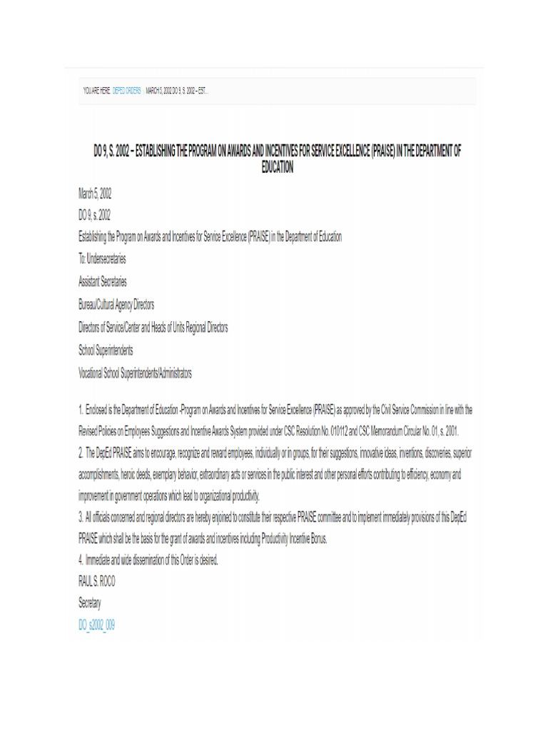 Deped Order 9 s2002 | PDF