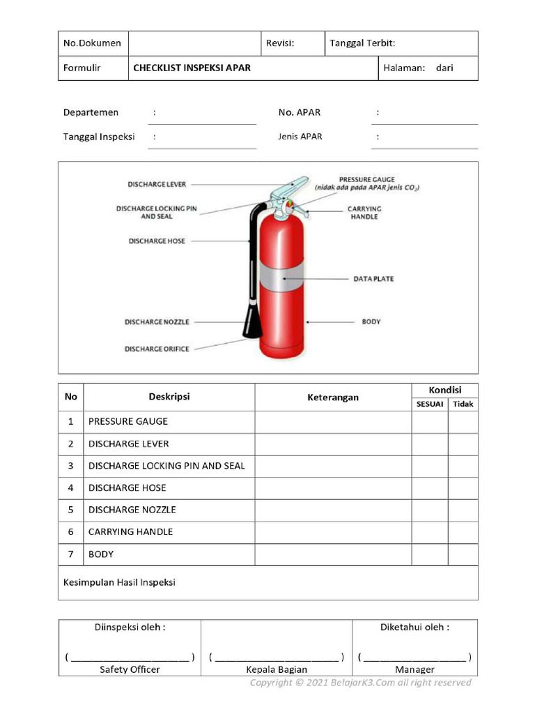 Form Check List Inspeksi Apar | PDF