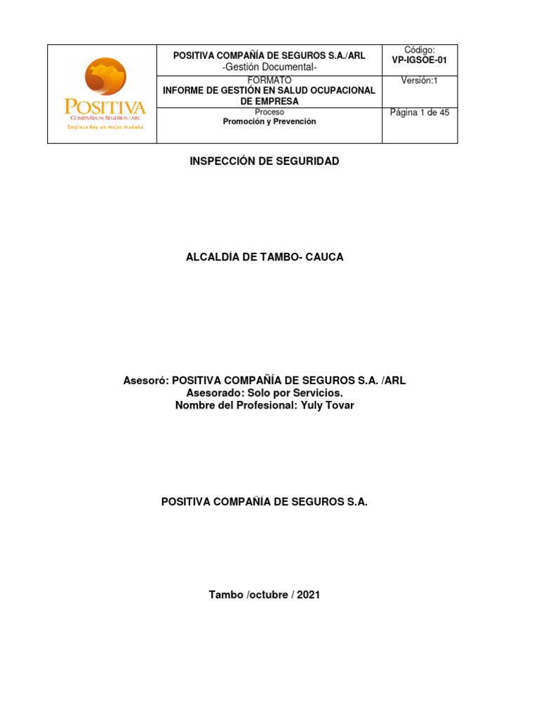Informe Inspeccion de Seguridad Tambo | PDF | Seguridad y salud ocupacional | Color