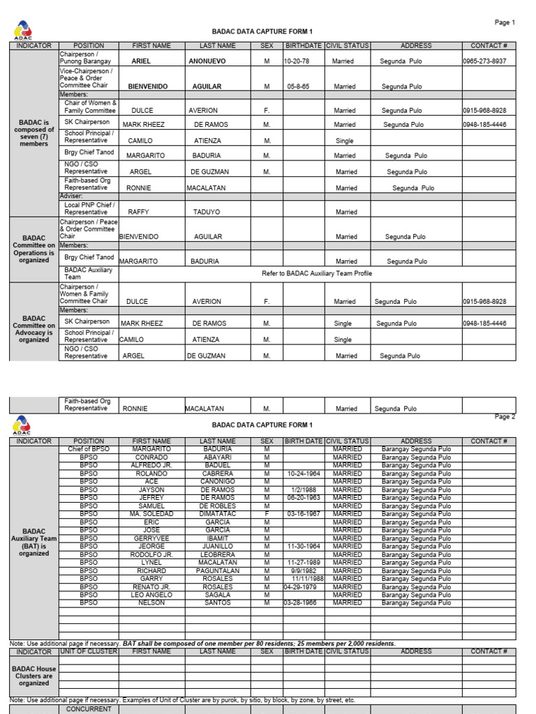 04 2022 Badac Data Capture Forms | PDF | Health Care | Social Aspects ...