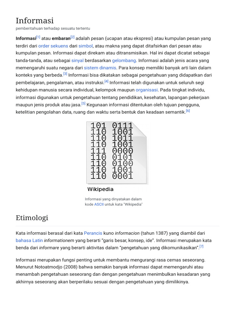 Informasi - Wikipedia Bahasa Indonesia, Ensiklopedia Bebas | PDF