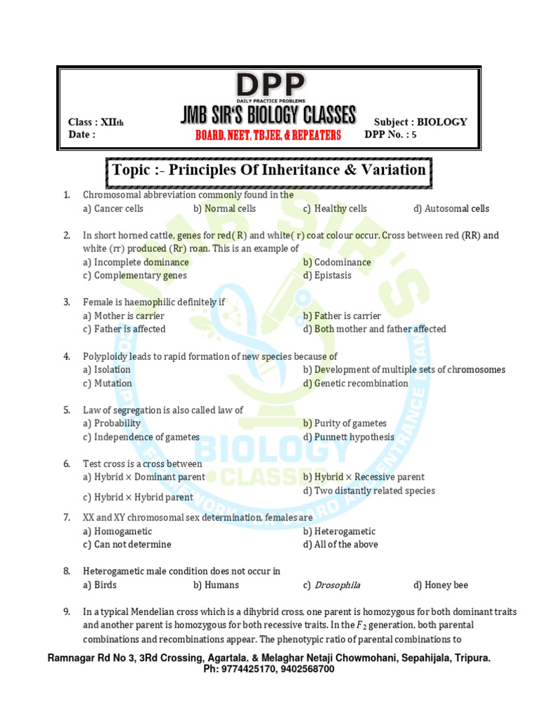 DPP 5 | PDF | Dominance (Genetics) | Genetics