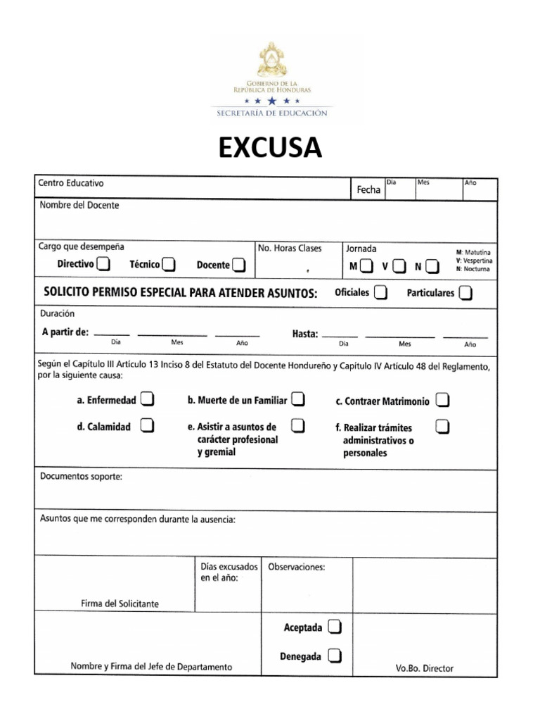 Formato de Excusa Del Docente | PDF