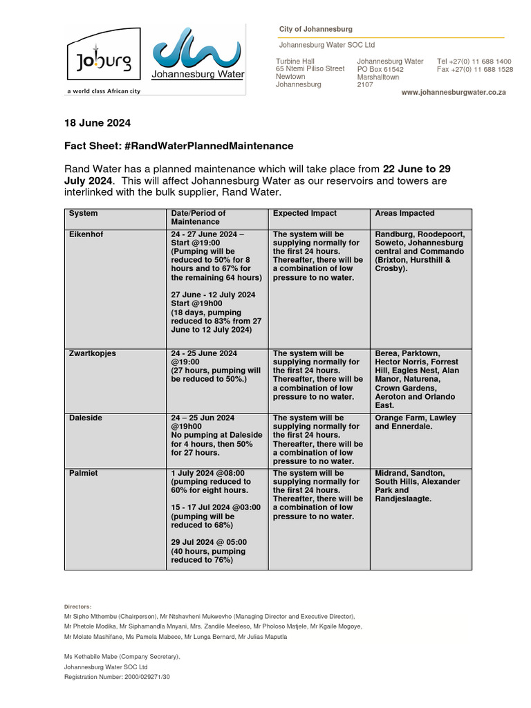 Rand Water Maintenance - FAQ2024 - Final2 | PDF | Infrastructure | Water Supply Network