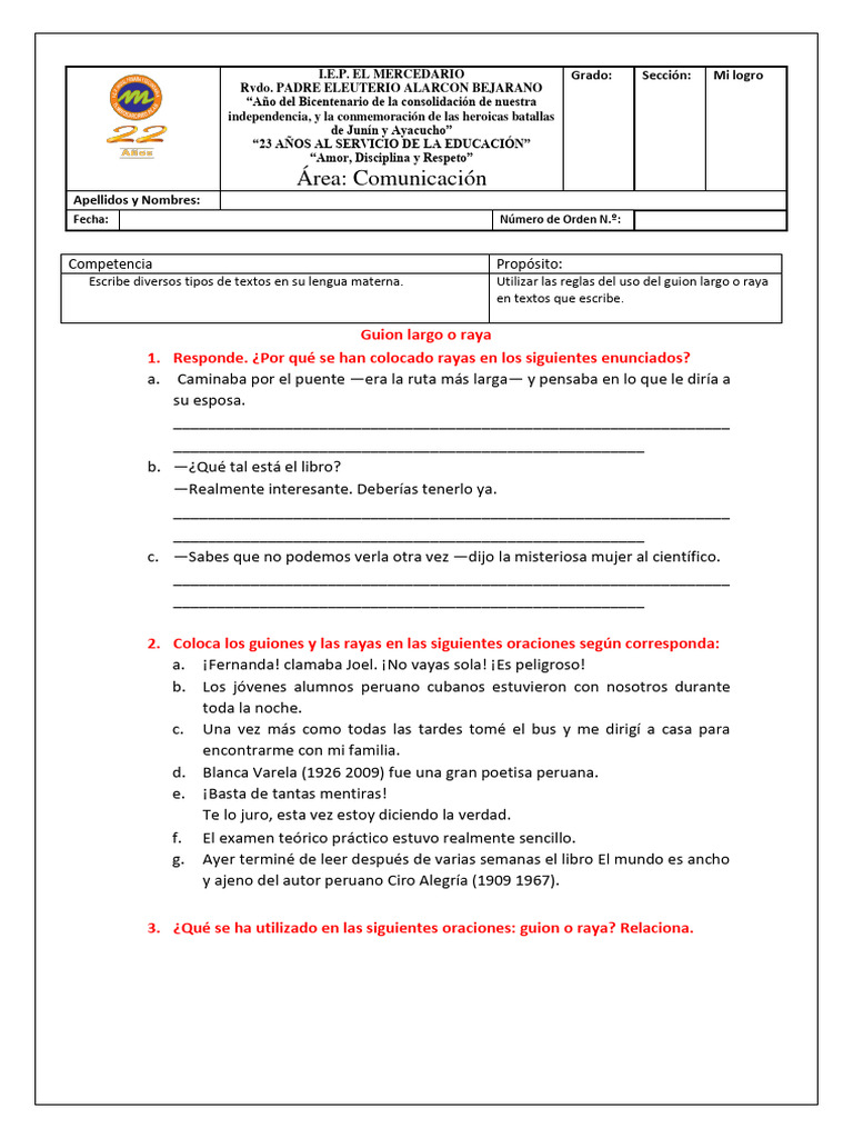 ficha del guion largo o raya 1 | PDF