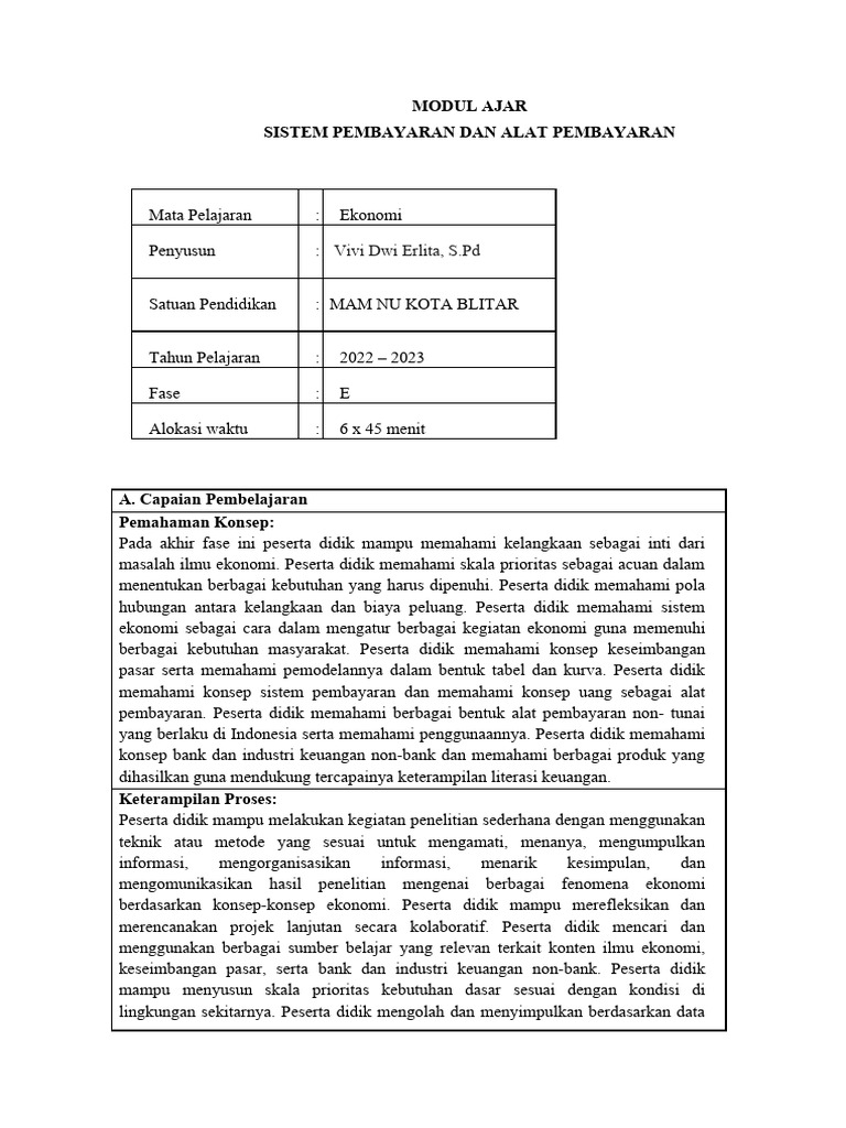 Modul Ajar Sistem Pembayaran | PDF Modul Ajar Sistem Pembayaran | PDF