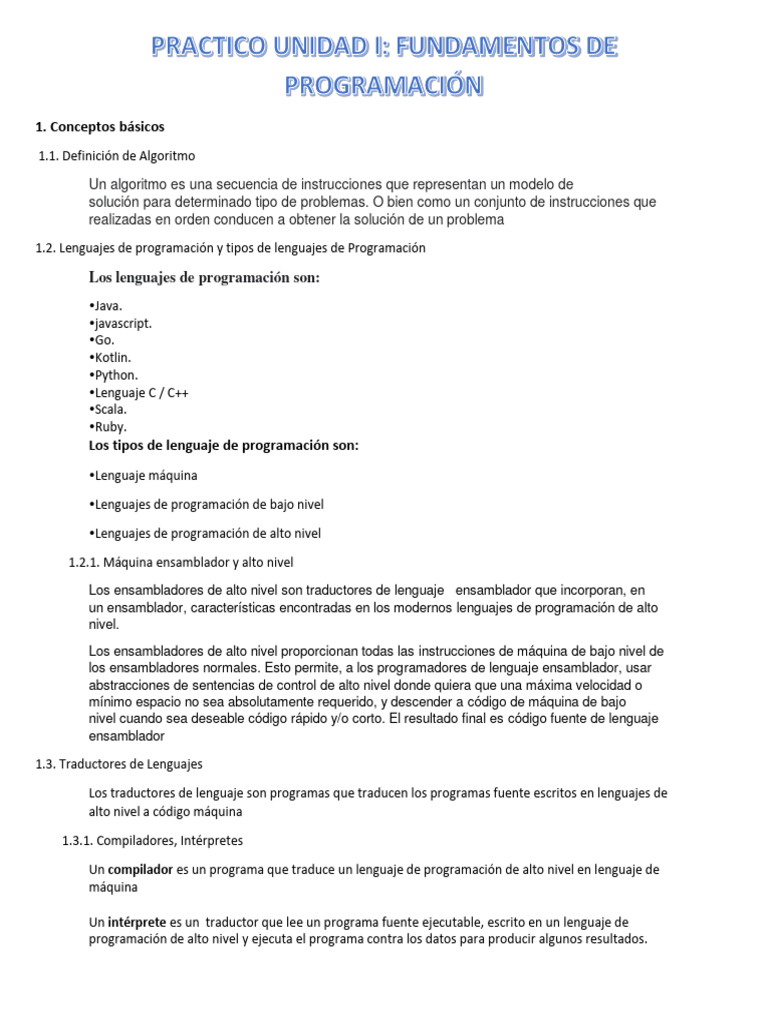 Practico Unidad I | PDF | Programación de computadoras | Lenguaje de programación